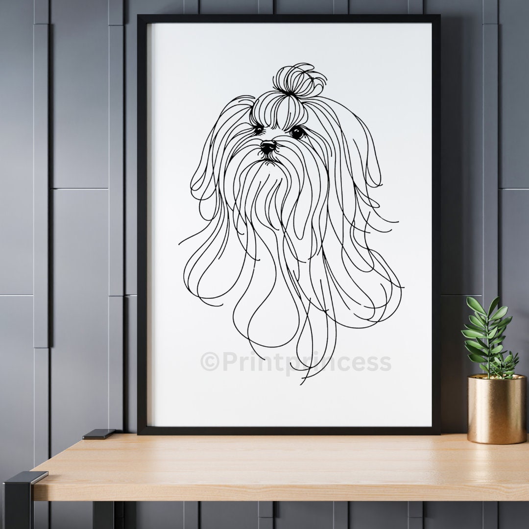 Maltese Dog Line Art Print Printable Instant Download Elegant Fine ...