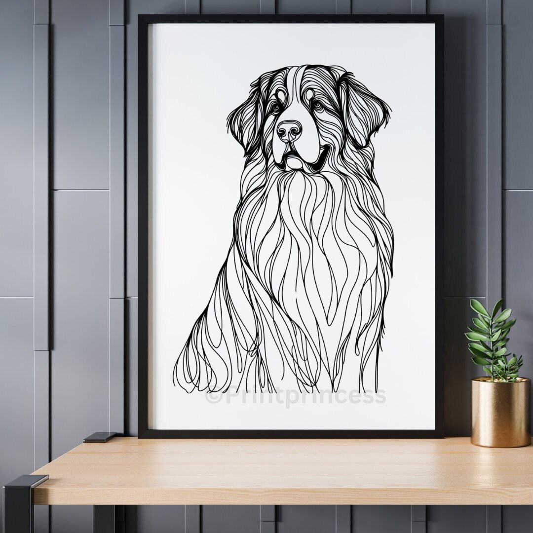 Bernese Mountain Dog Line Art Print Printable Instant Download Fine ...
