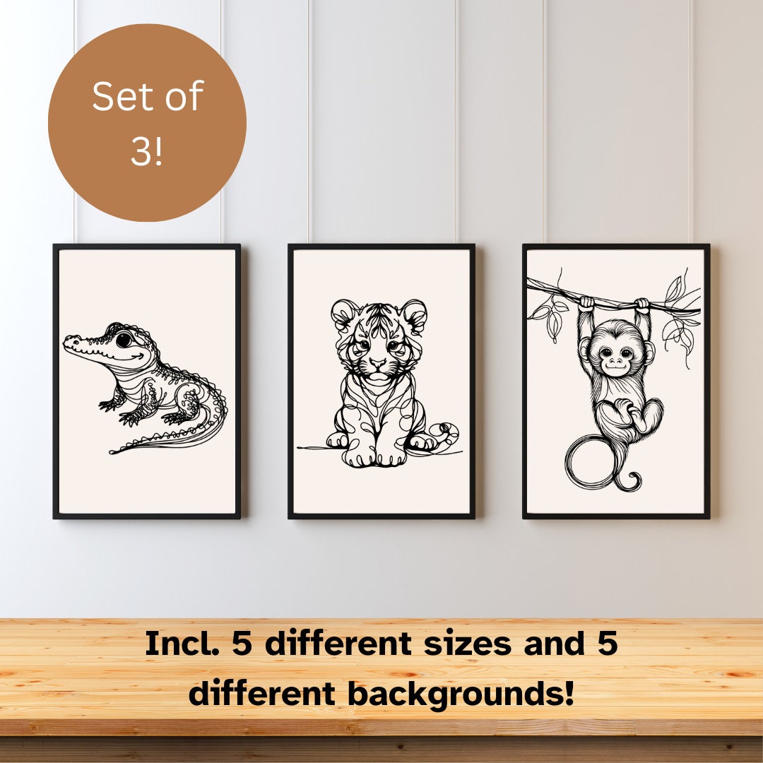 Jungle Animal Prints for Children's Room Instant Download Elegant Fine ...