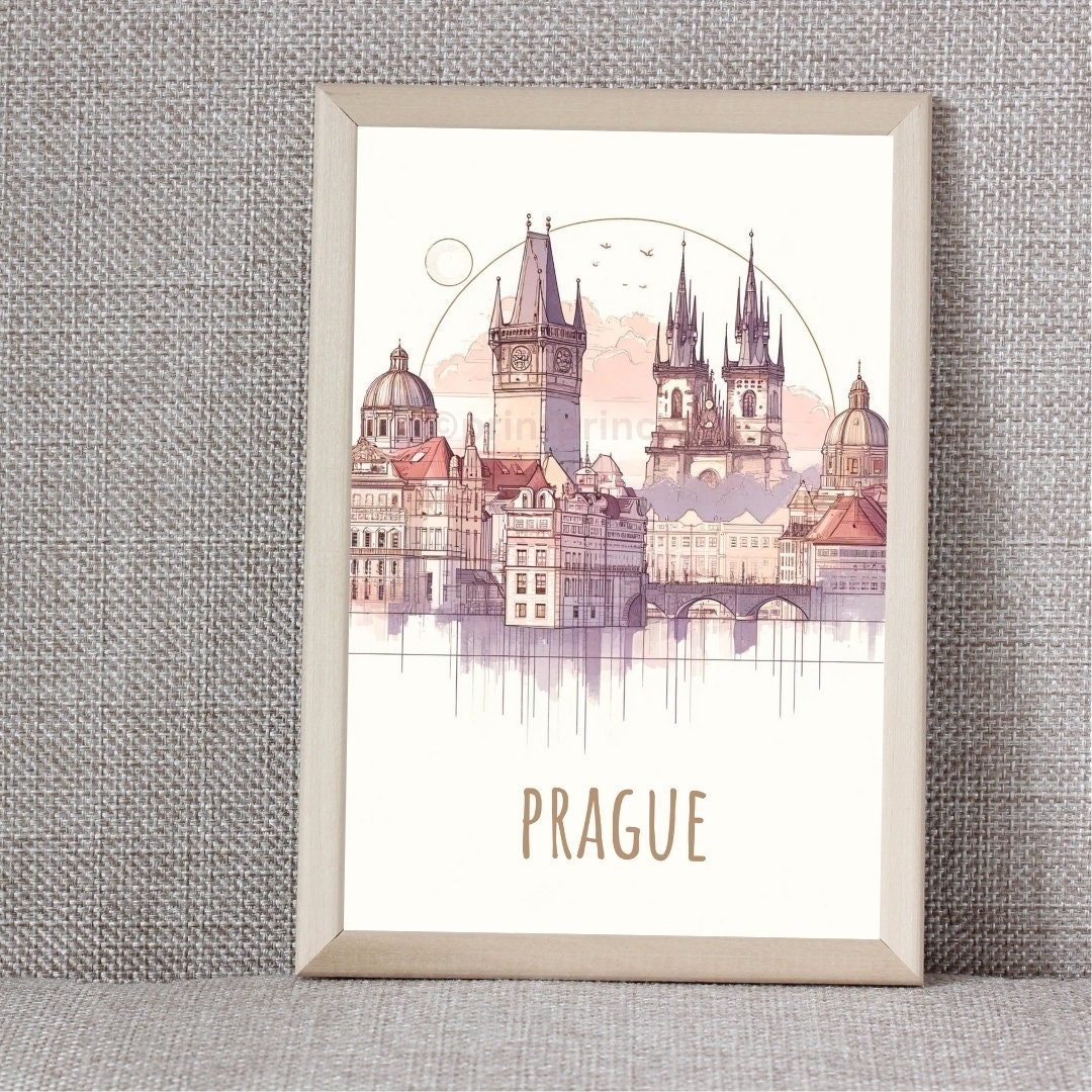 Prague City Landmarks Poster 5 Sizes Instant Download Minimalist ...