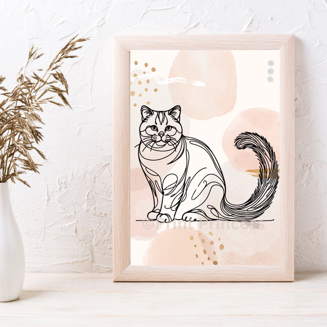 Cat Line Art Print Printableinstant Download Elegant Fine Lines ...