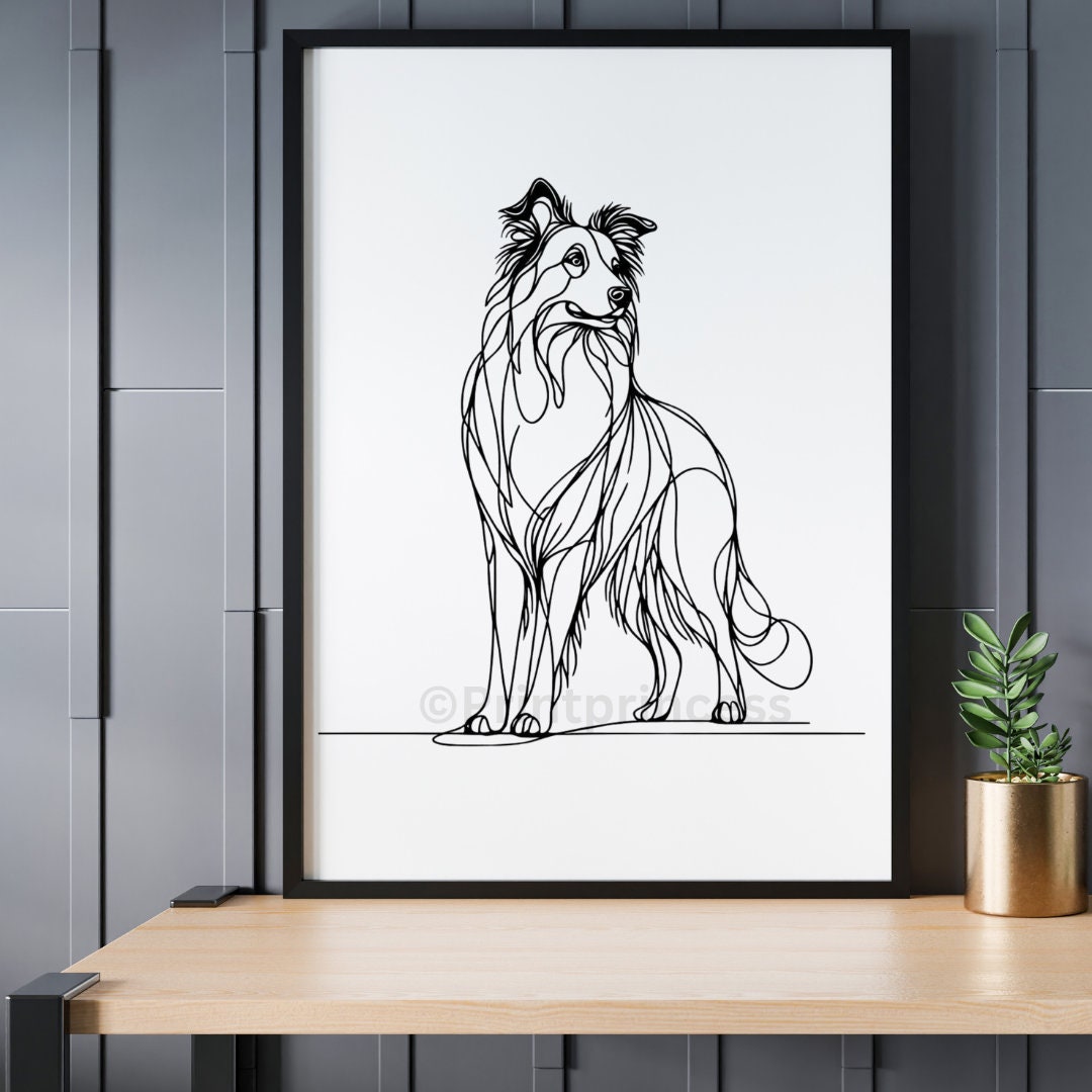 Border Collie Dog Line Art Print Printable Instant Download Fine Lines ...
