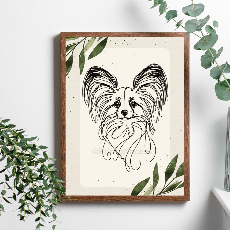 Papillon Dog Line Art Print Printable | Instant Download | Elegant ...