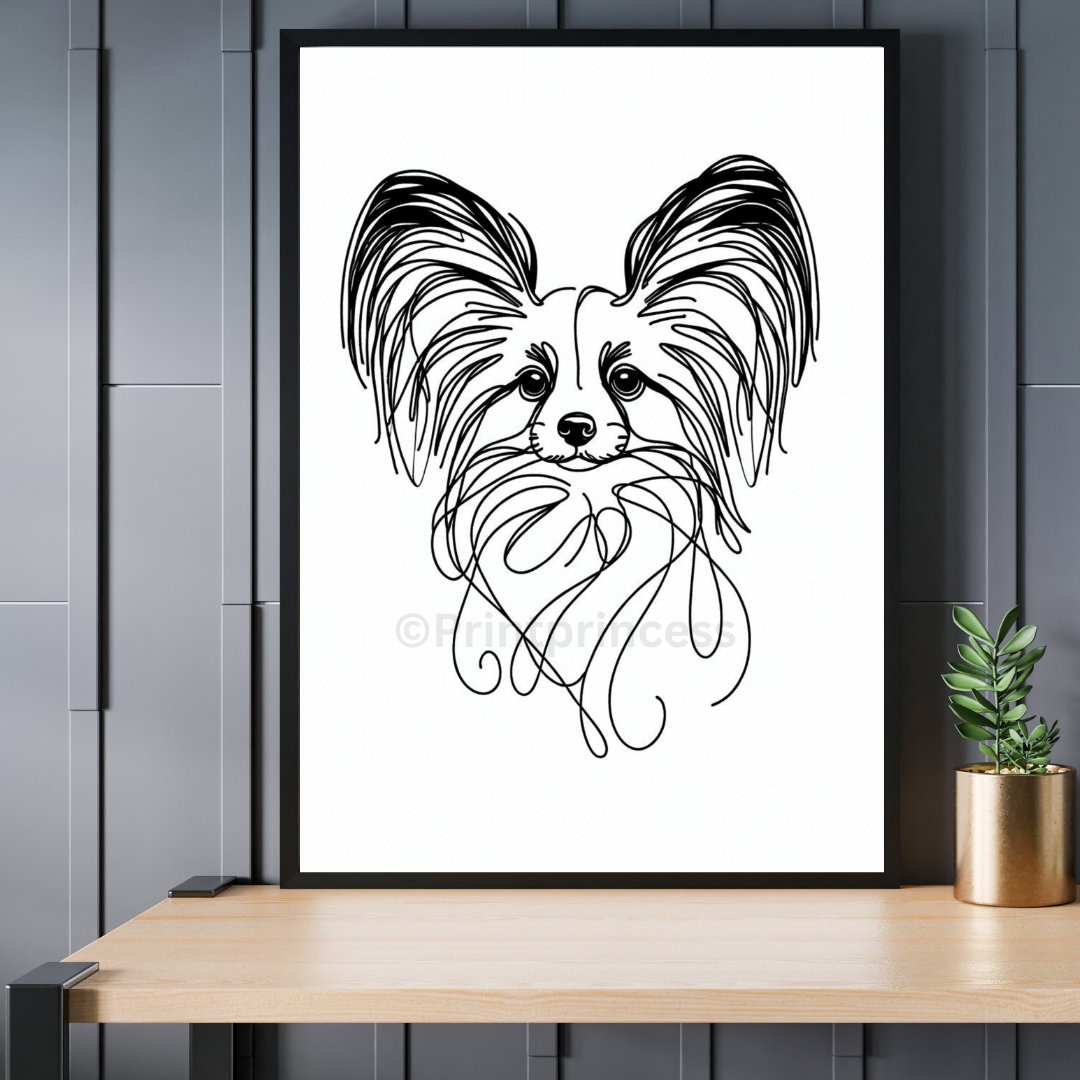 Papillon Dog Line Art Print Printable | Instant Download | Elegant ...