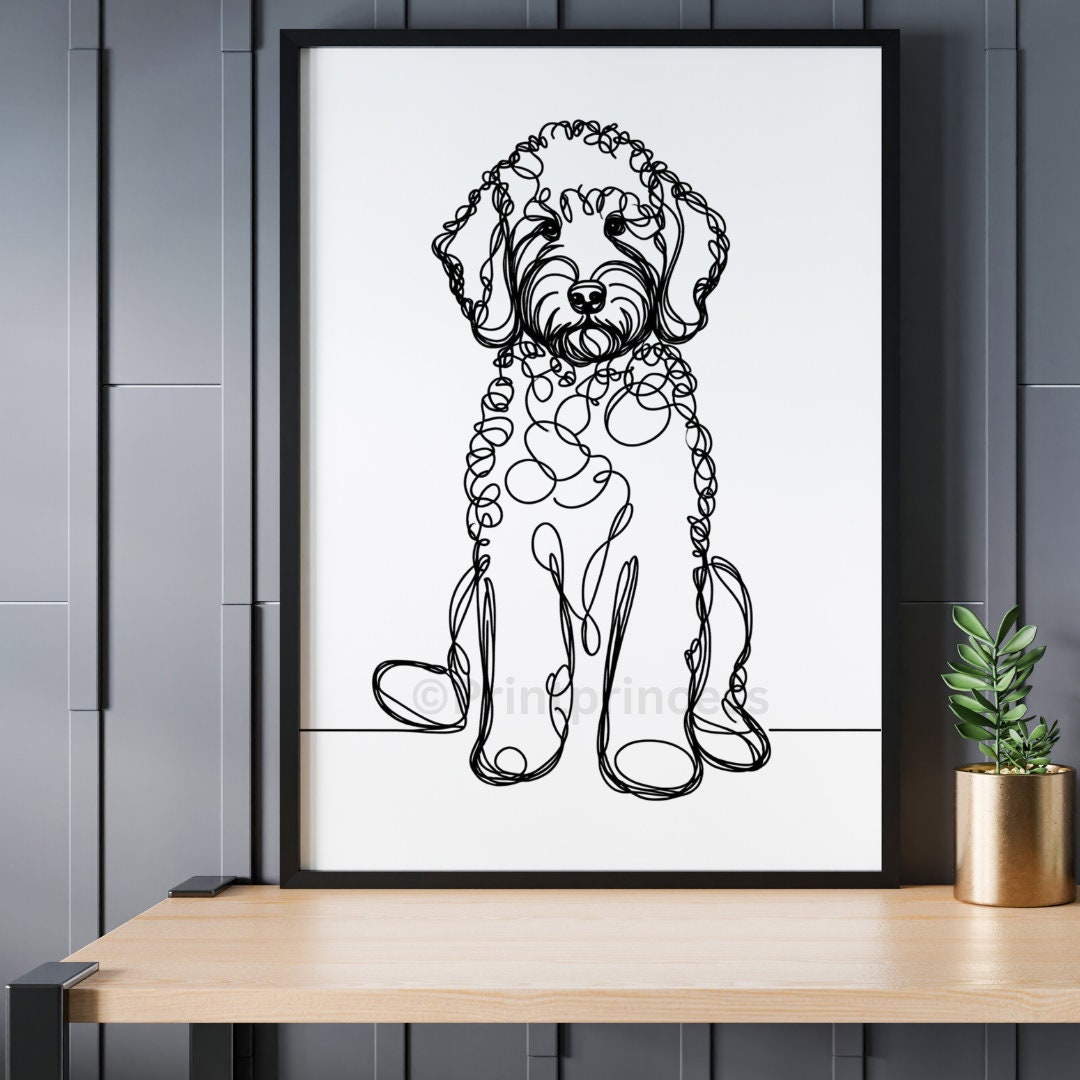 Labradoodle Dog Line Art Print Printable | Instant Download | Fine ...