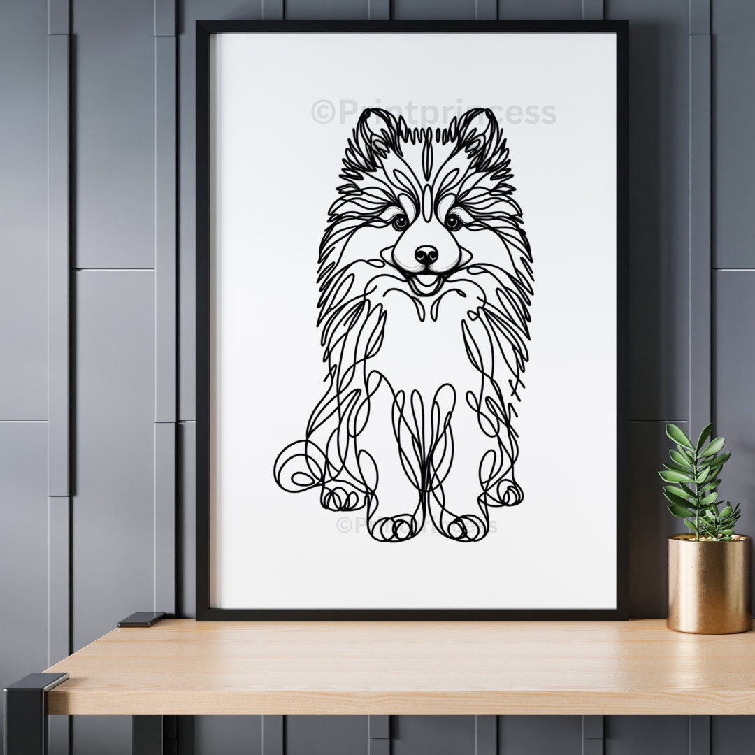 Pomsky Dog Line Art Print Printable Instant Download Elegant Fine Lines ...