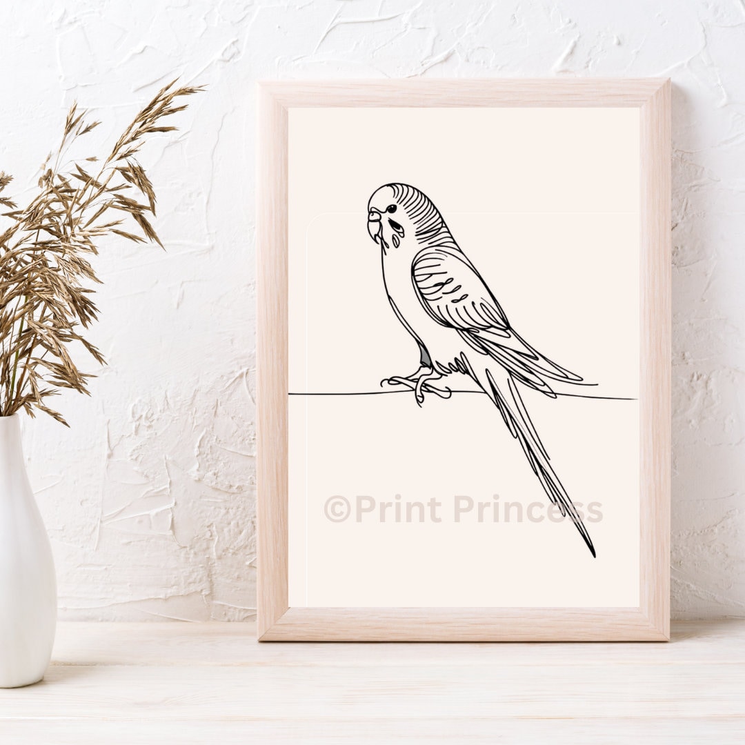 Parakeet Line Art Print Printable Download Elegant Fine Lines ...