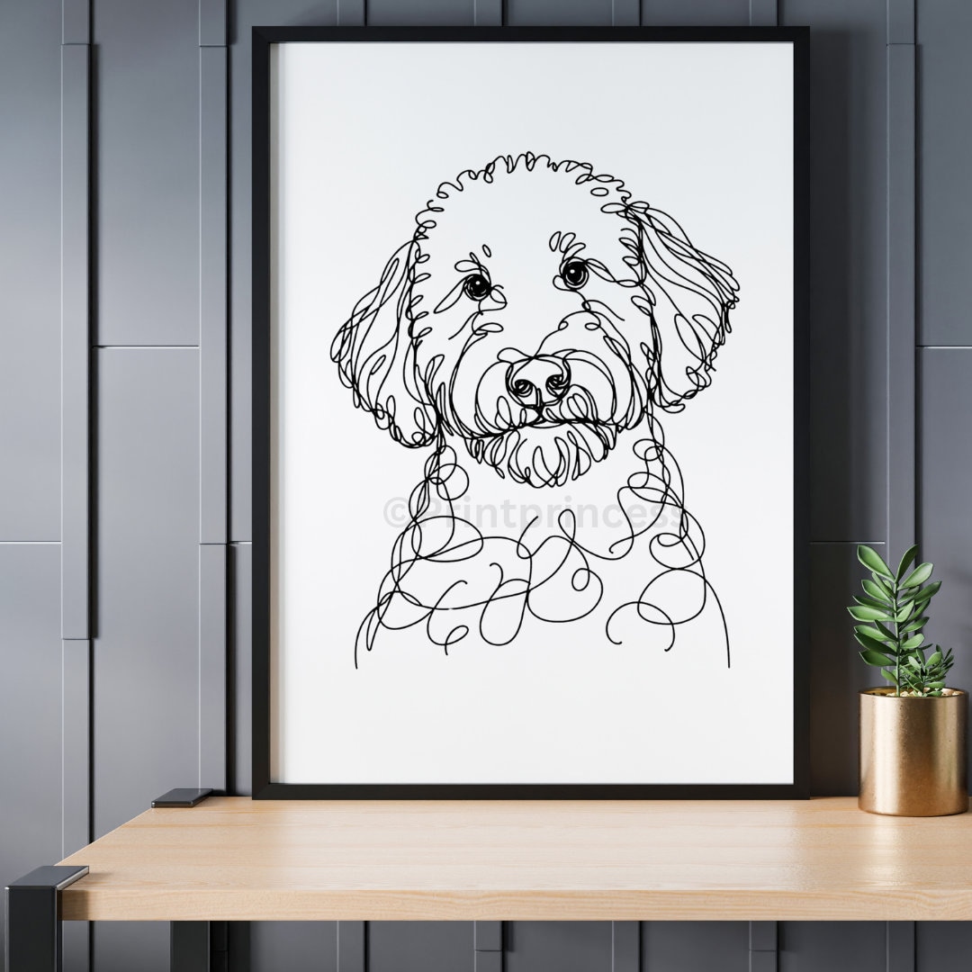 Golden Doodle Dog Line Art Print Printable Instant Download Fine Lines ...