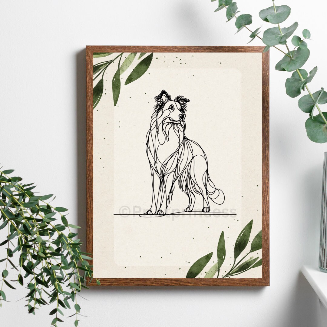 Border Collie Dog Line Art Print Printable Instant Download Fine Lines ...