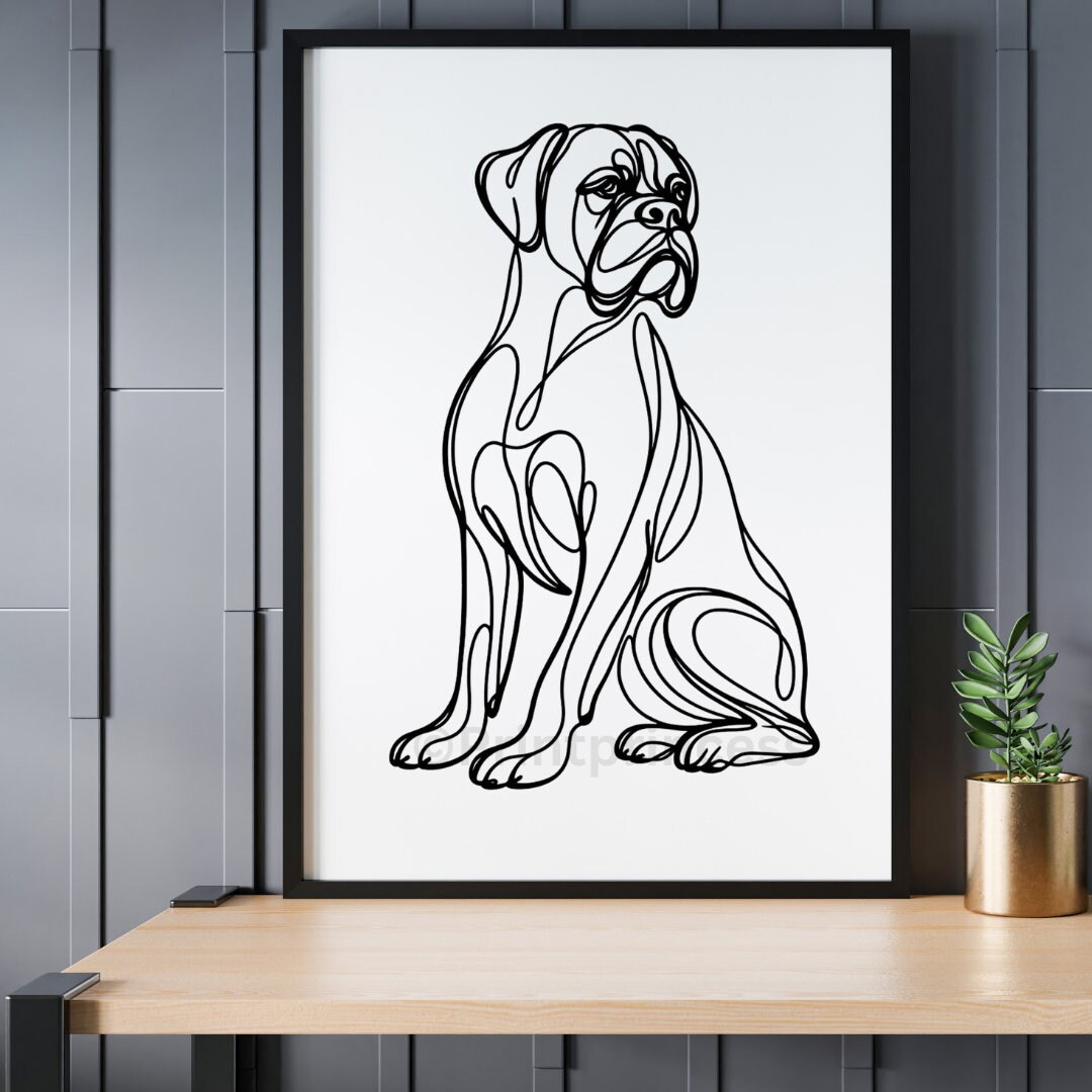 Boxer Dog Line Art Print Printable Instant Download Elegant Fine Lines ...