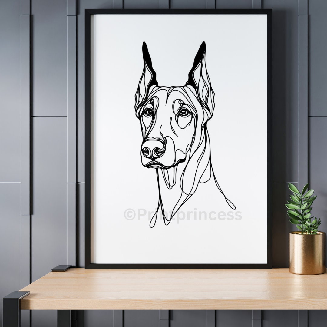 Doberman Pinscher Dog Line Art Print Printable Instant Download Fine ...