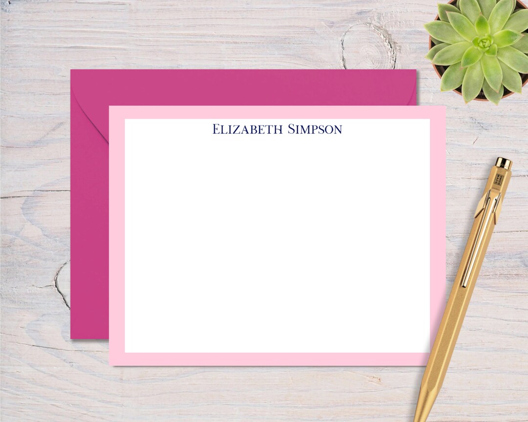 Personalized Note Card Set: Modern Border Stationery With Envelopes - Etsy