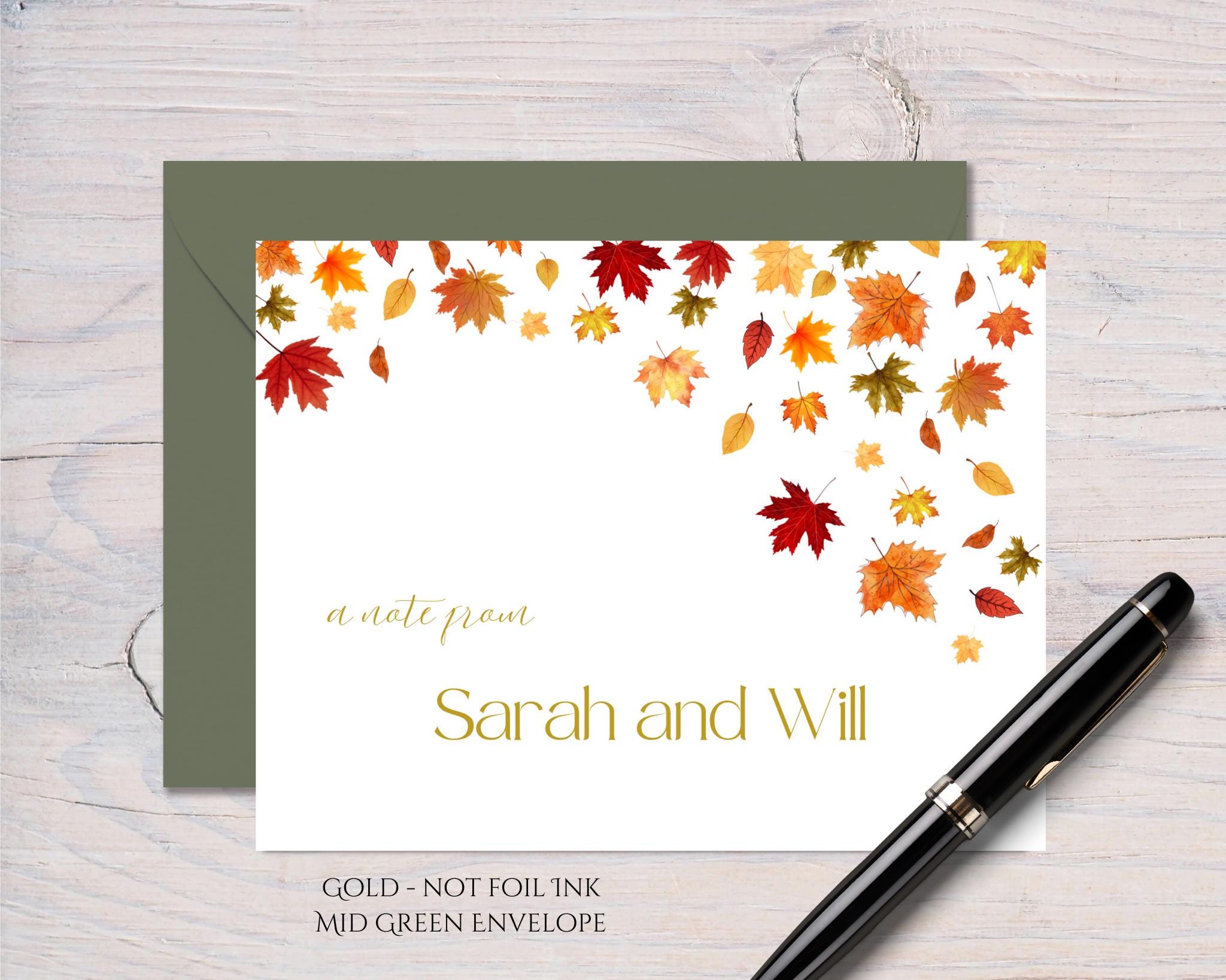 Personalized Note Cards for Fall Stationery Set With Envelopes Folded ...