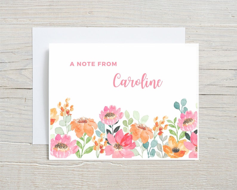 Personalized Flower Note Cards, Folded Note Cards With Envelopes ...
