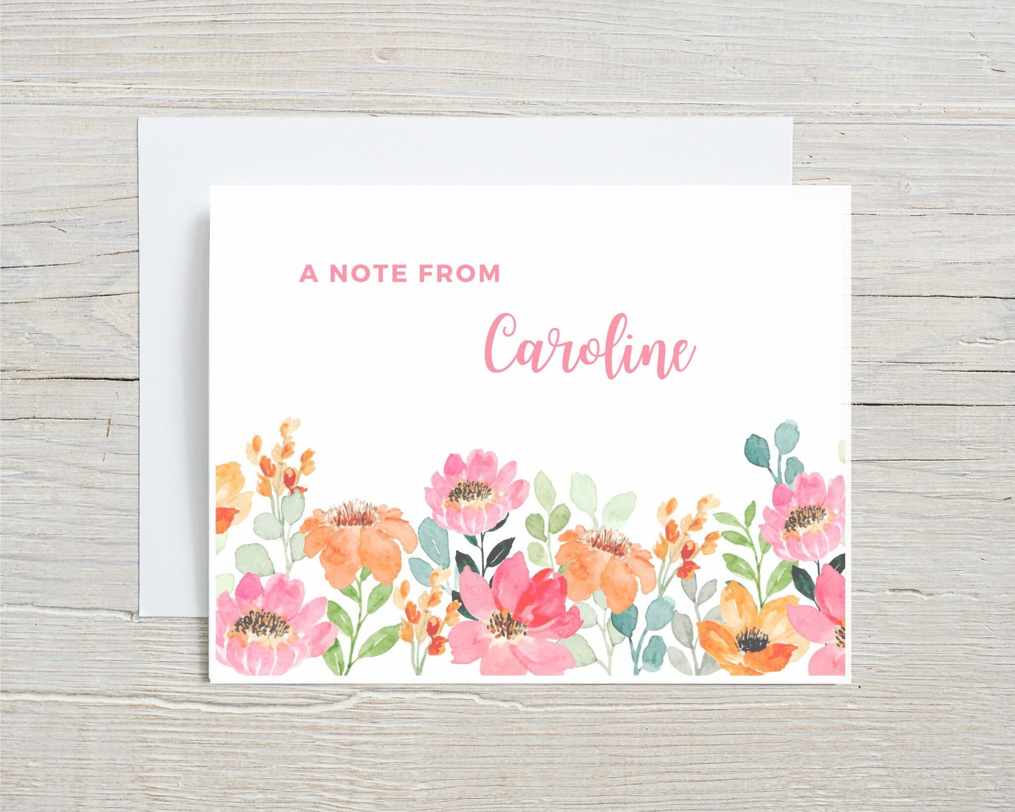 Personalized Flower Note Cards, Folded Note Cards With Envelopes ...