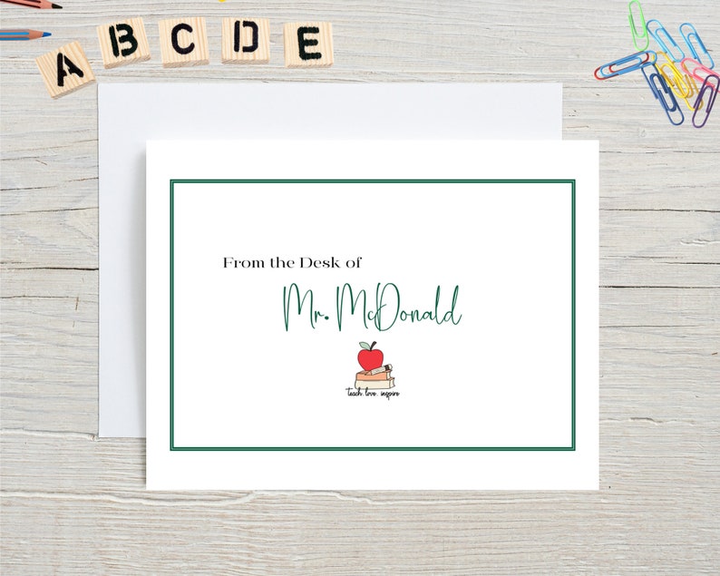 Personalized Teacher Note Card Custom Teacher Gift From Student Teacher ...