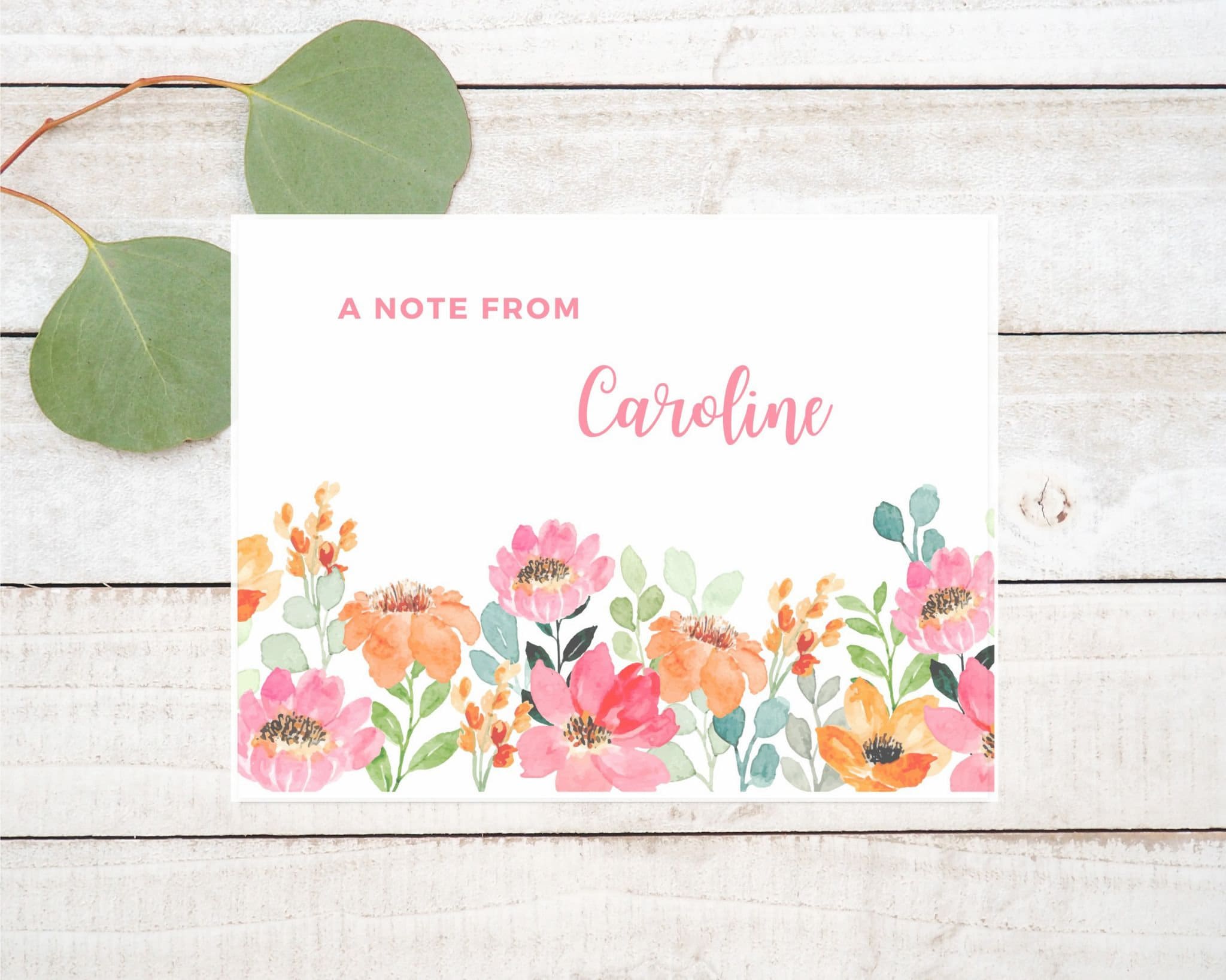 Personalized Flower Note Cards, Folded Note Cards With Envelopes ...