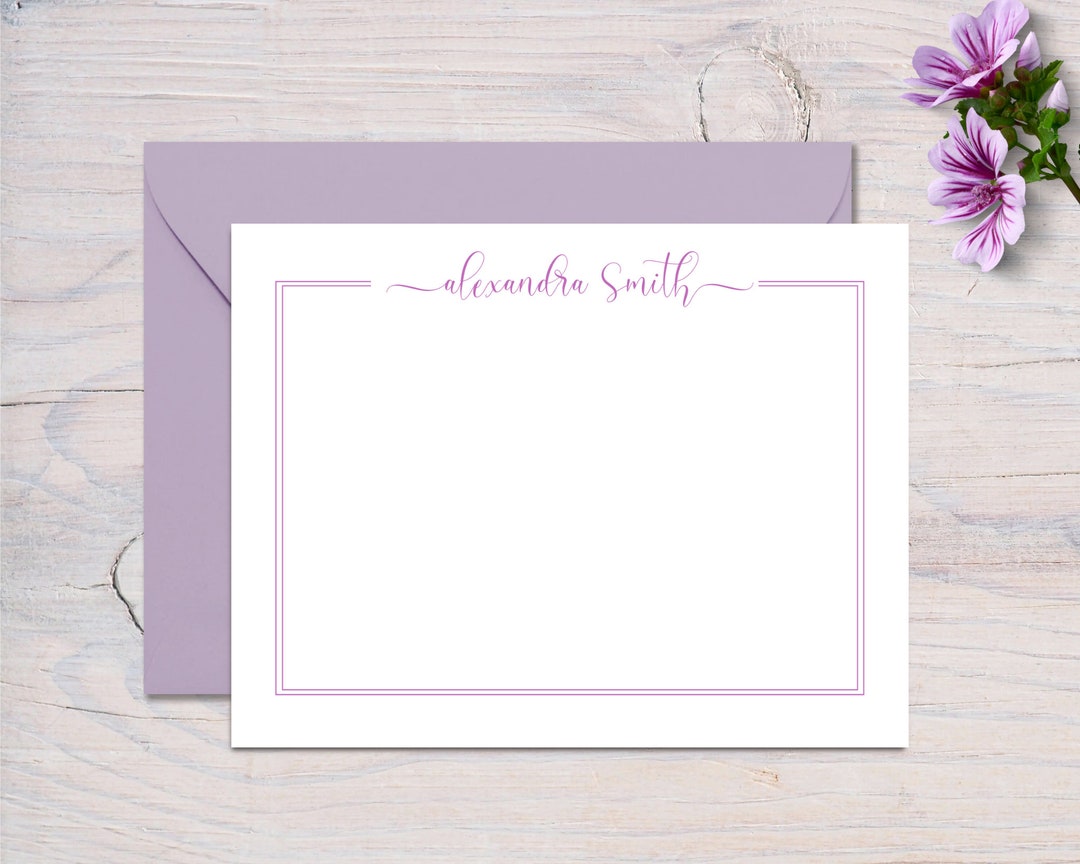 Personalized Script Flat Note Cards With Envelopes | Simple Modern ...