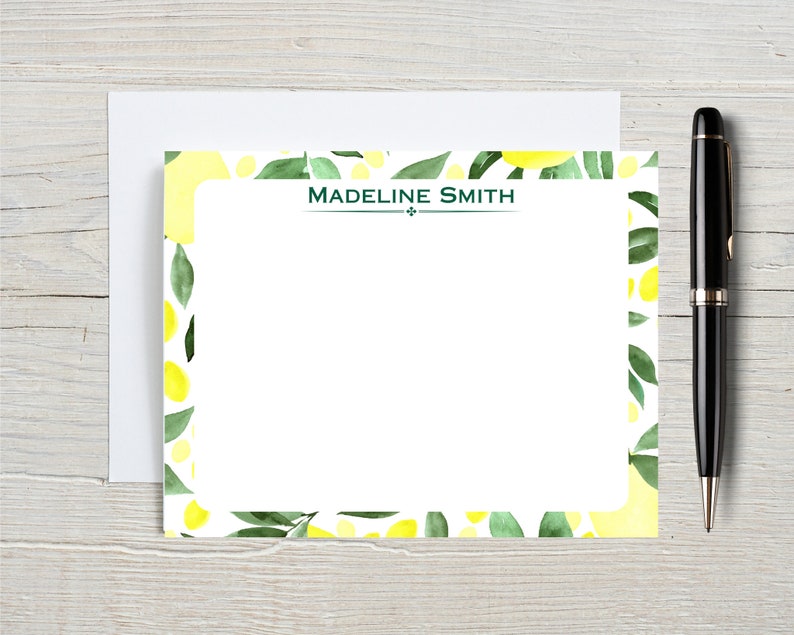 Personalized Flat Note Cards | Lemon Bordered Stationery Cards | Custom ...
