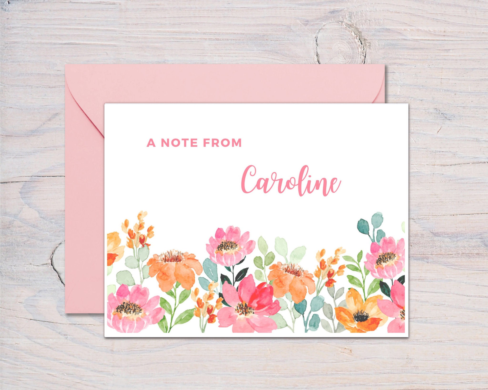 Personalized Flower Note Cards, Folded Note Cards With Envelopes ...