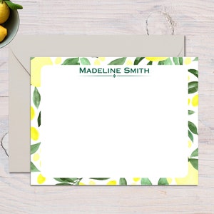 Personalized Flat Note Cards | Lemon Bordered Stationery Cards | Custom ...