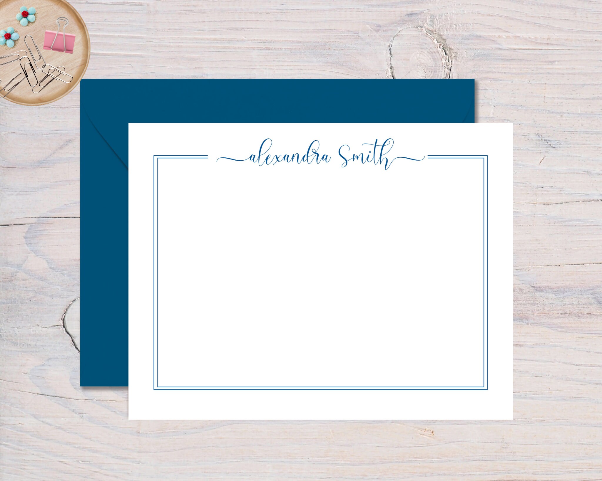 Personalized Script Flat Note Cards With Envelopes | Simple Modern ...