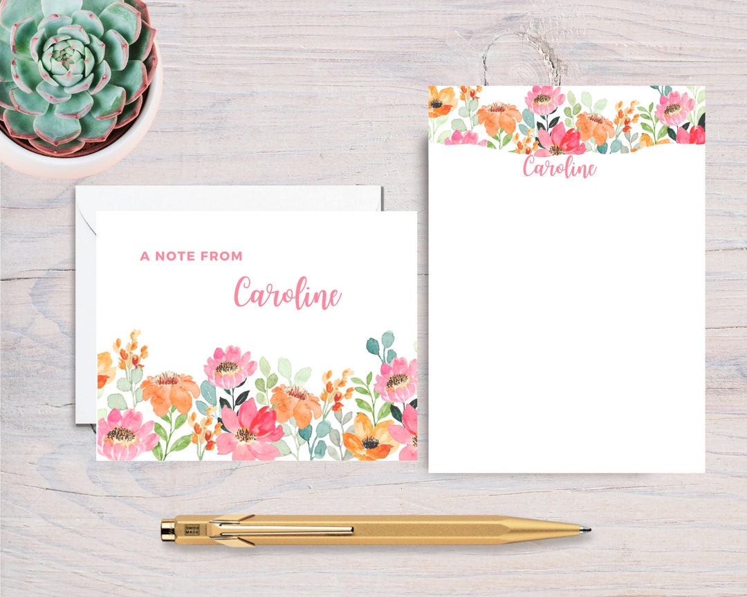 Personalized Note Card and Notepad Set Floral Stationery Gift Bundle ...