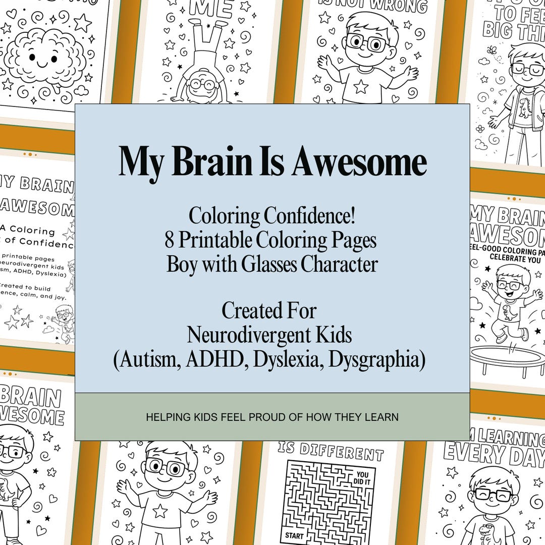 My Brain is Awesome – Affirmation Coloring Pages for Kids – Boy With ...