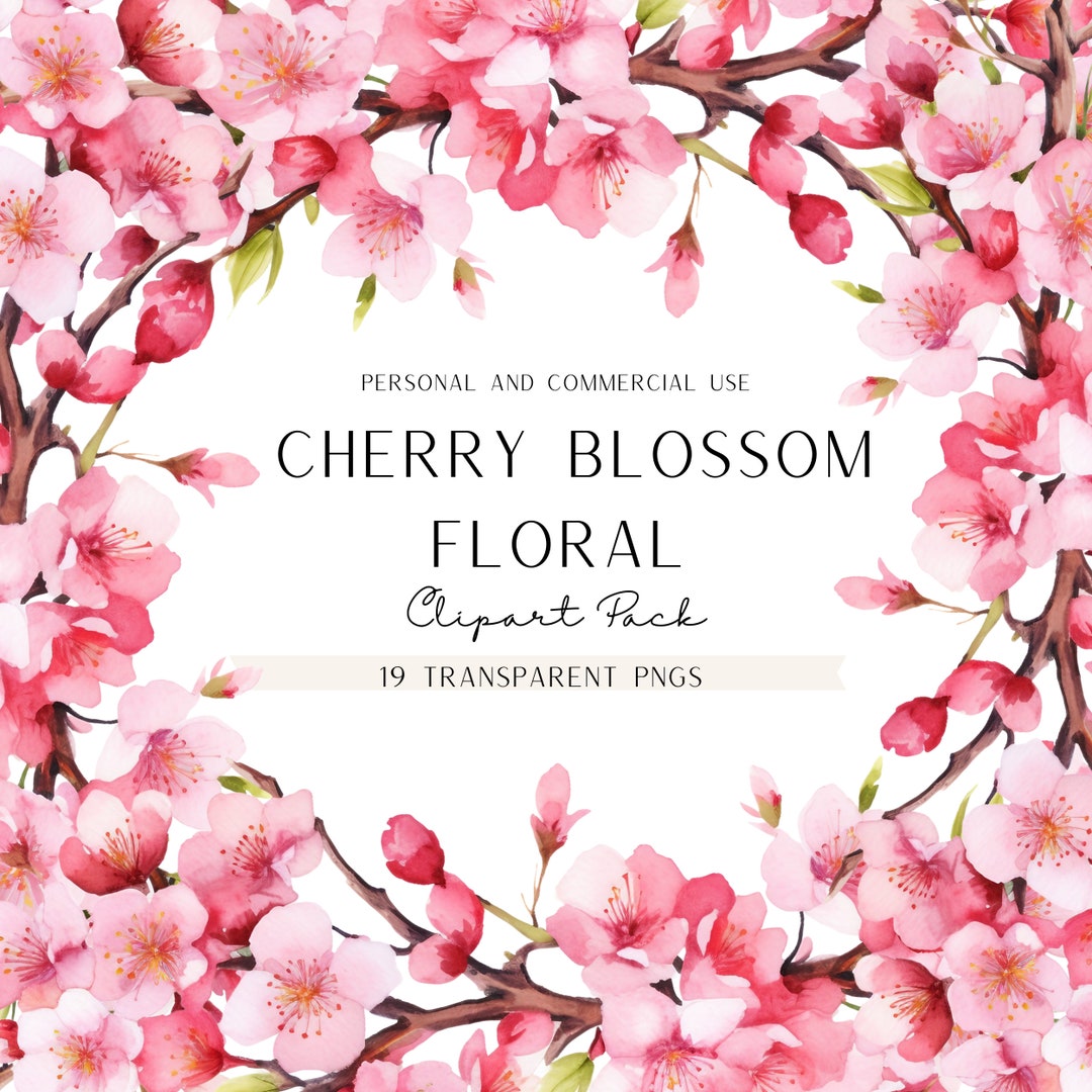 Watercolor Cherry Blossom Clipart, Sakura Clip Art, Japanese Sakura PNG ...