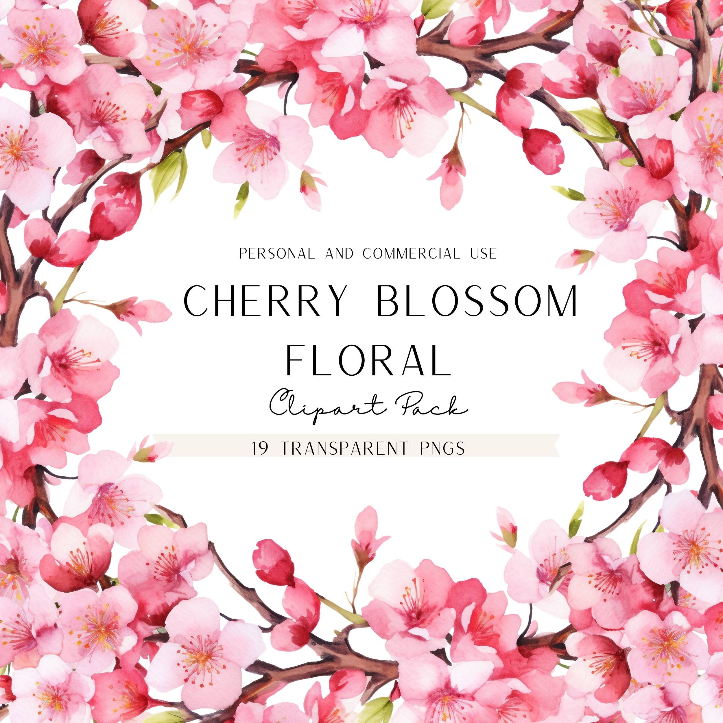 Watercolor Cherry Blossom Clipart, Sakura Clip Art, Japanese Sakura PNG ...