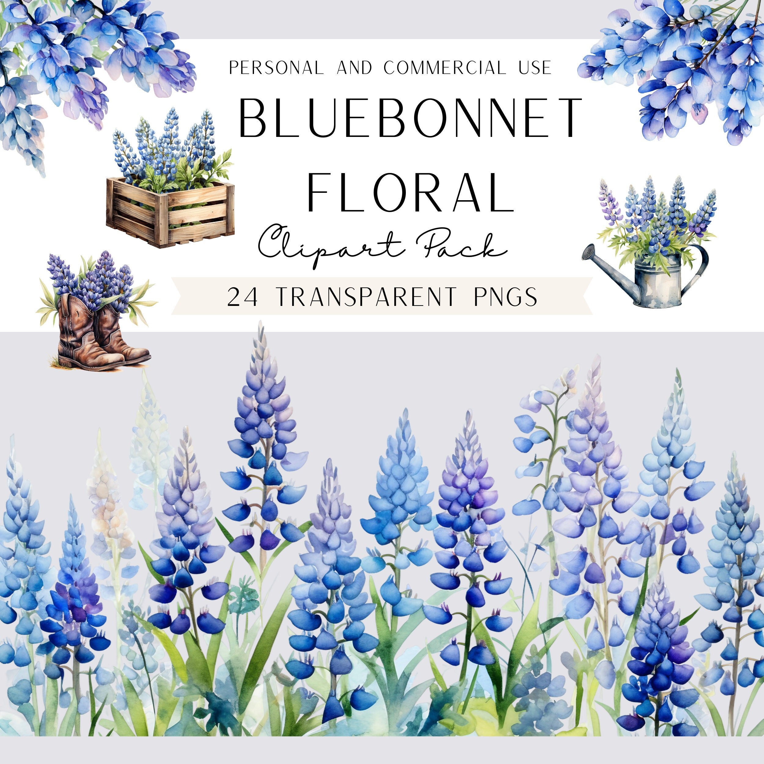 Watercolor Bluebonnet Floral Clipart, Wildflower Frame, Floral Border ...
