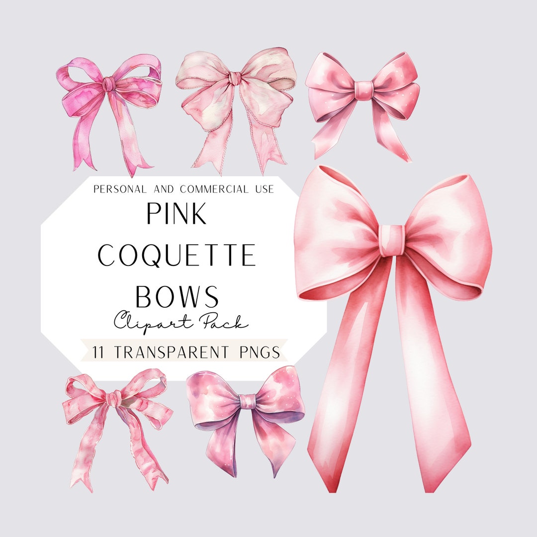 Pink Coquette Bows Clipart, Pink Ribbon, Girly Coquette, Watercolor ...