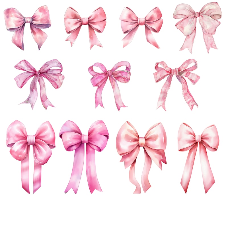 Pink Coquette Bows Clipart, Pink Ribbon, Girly Coquette, Watercolor ...