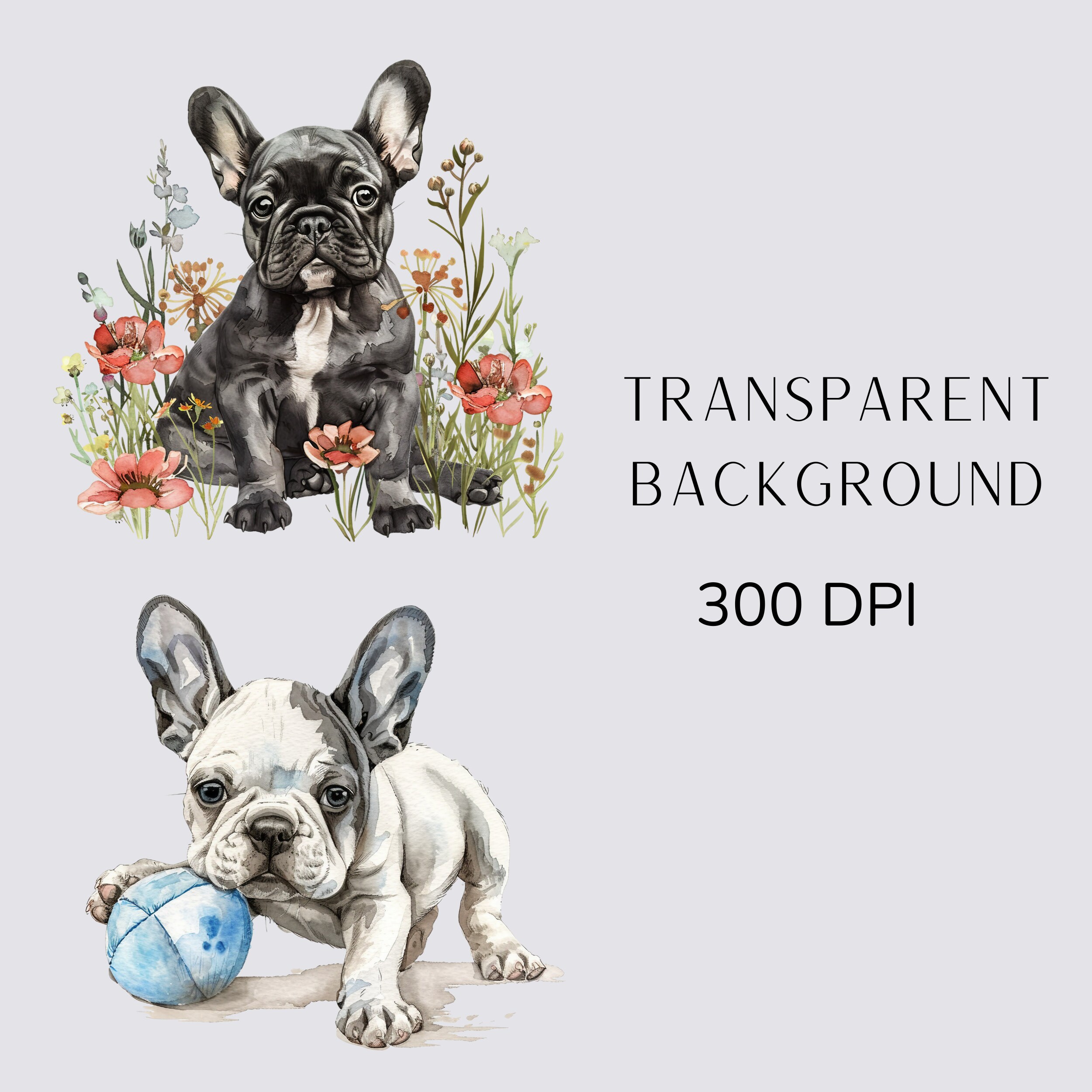 Darling Frenchie Clipart, Watercolor French Bulldogs, Playful Puppies ...