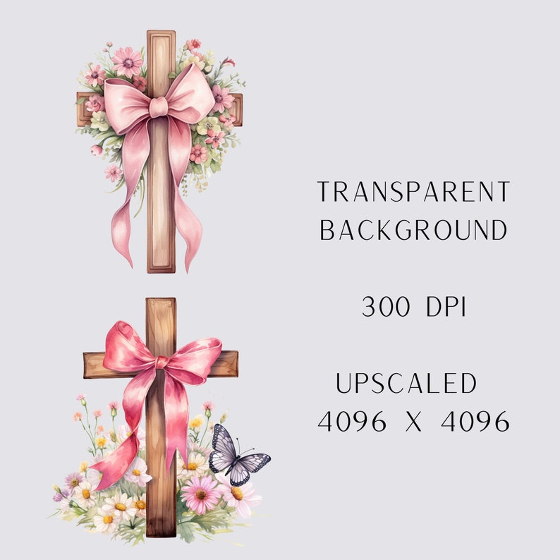 Cross With Coquette Bow and Wild Flowers Clipart, Christian PNG, Easter ...