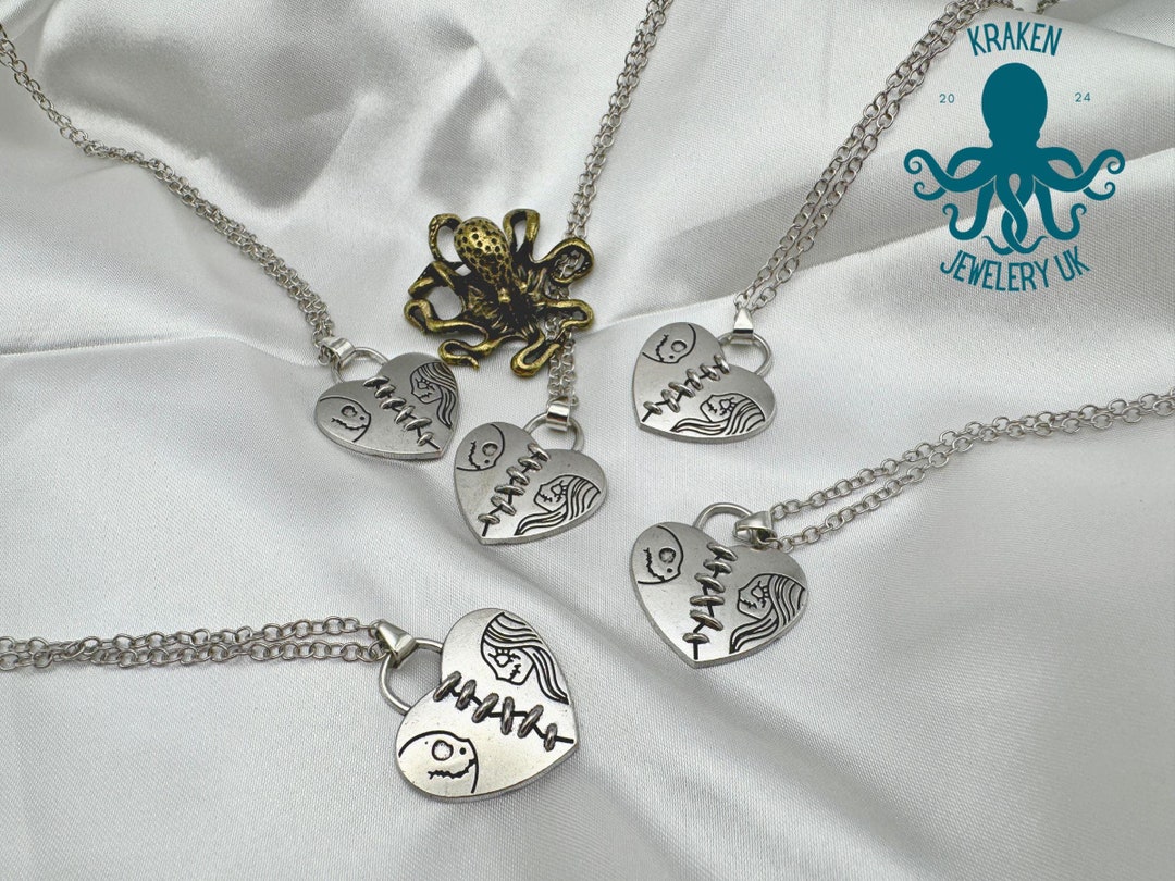 Silver Jack & Sally Nightmare Before Christmas Silver Heart Pendant ...