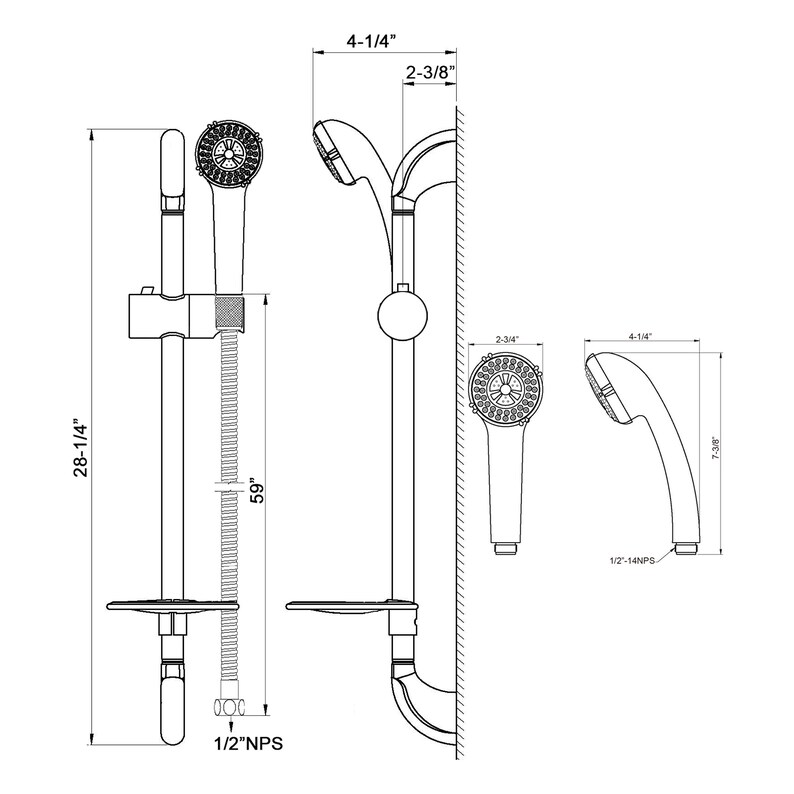 Bathroom Brass Slide Bar With Adjustable Height Massage Hand Held ...