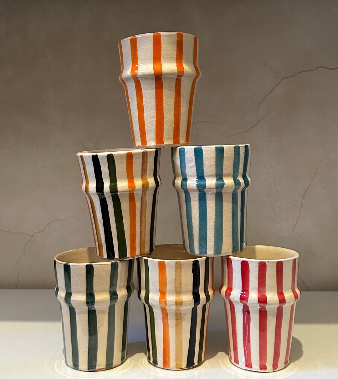 Moroccan Handmade Colorful Striped Ceramic Mugs, Traditional Handmade ...