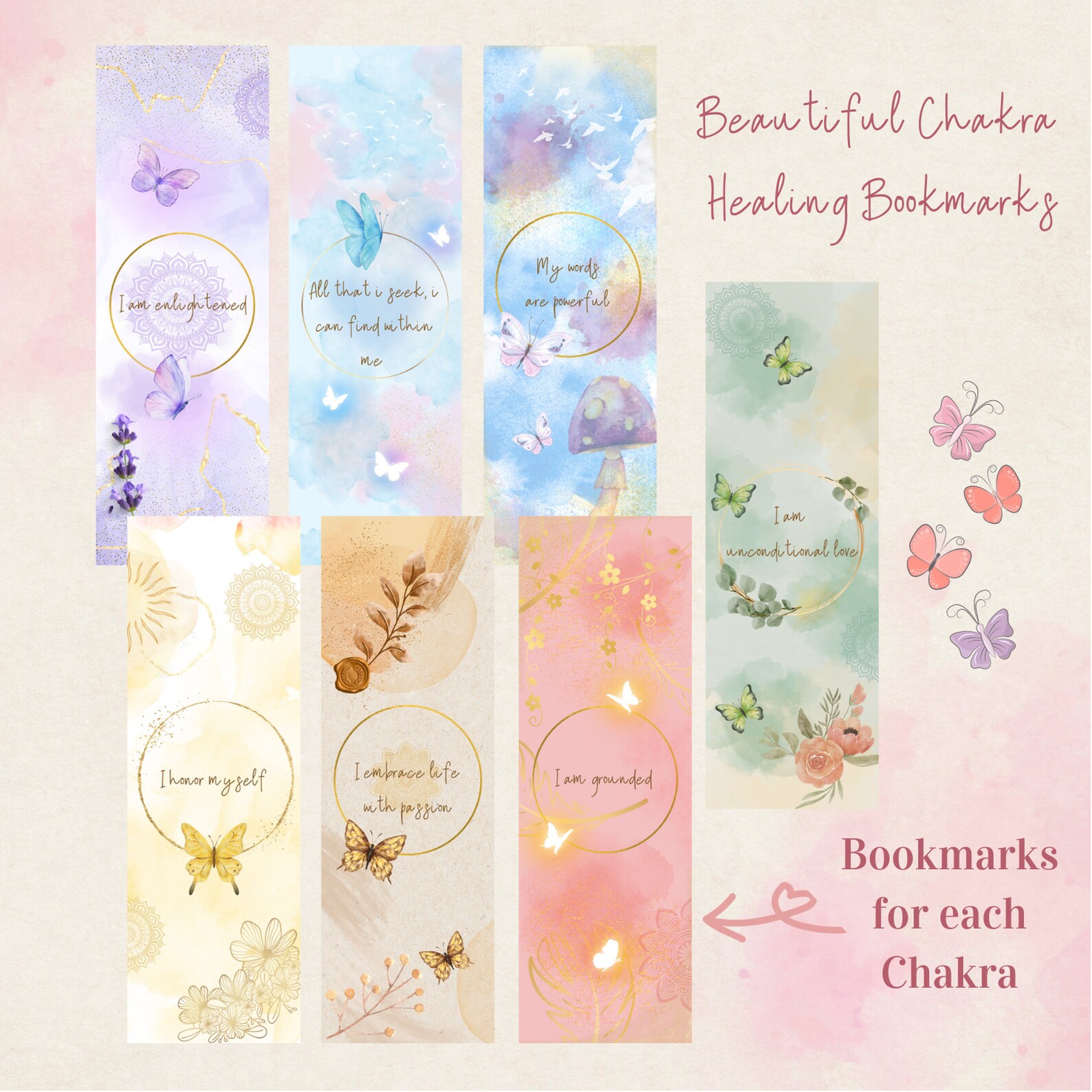 Printable Chakra Healing Bookmarks Digital Printable Bookmarks ...