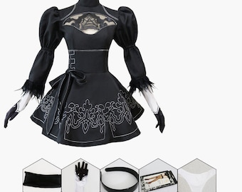 2B Cosplay Black Dress Waifu Full Set - Etsy