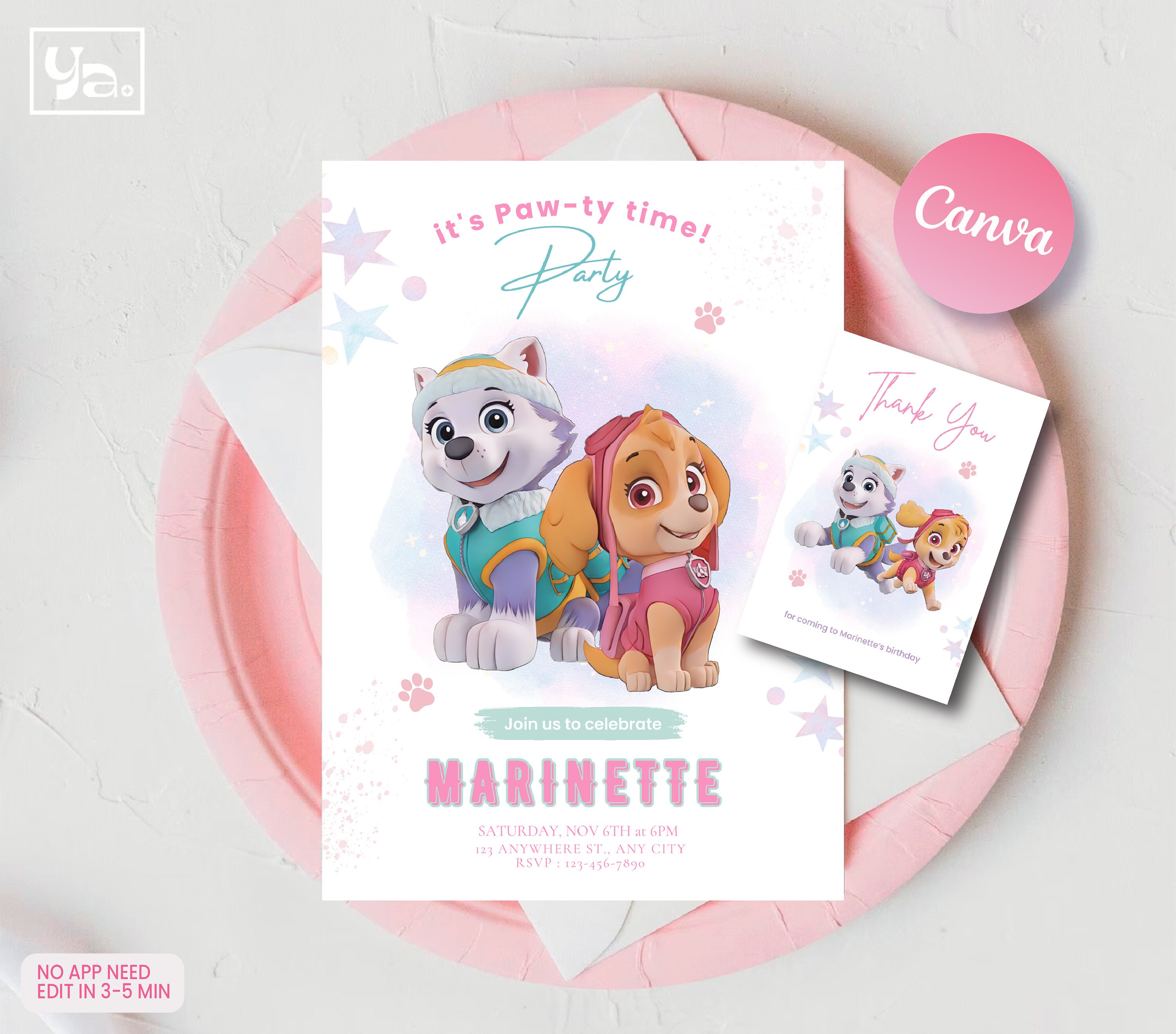 Canva Editable Cake Topper Paw Theme and Invitation, Paw Printable Cake ...