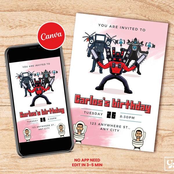 Skibidi Toilet Birthday Party Invitations - Etsy