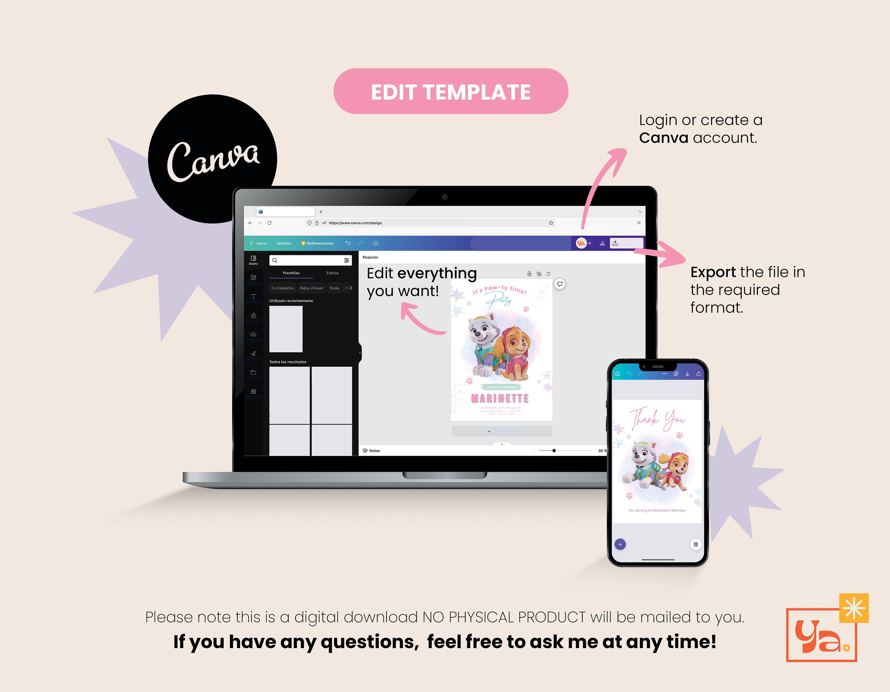 Canva Editable Cake Topper Paw Theme and Invitation, Paw Printable Cake ...