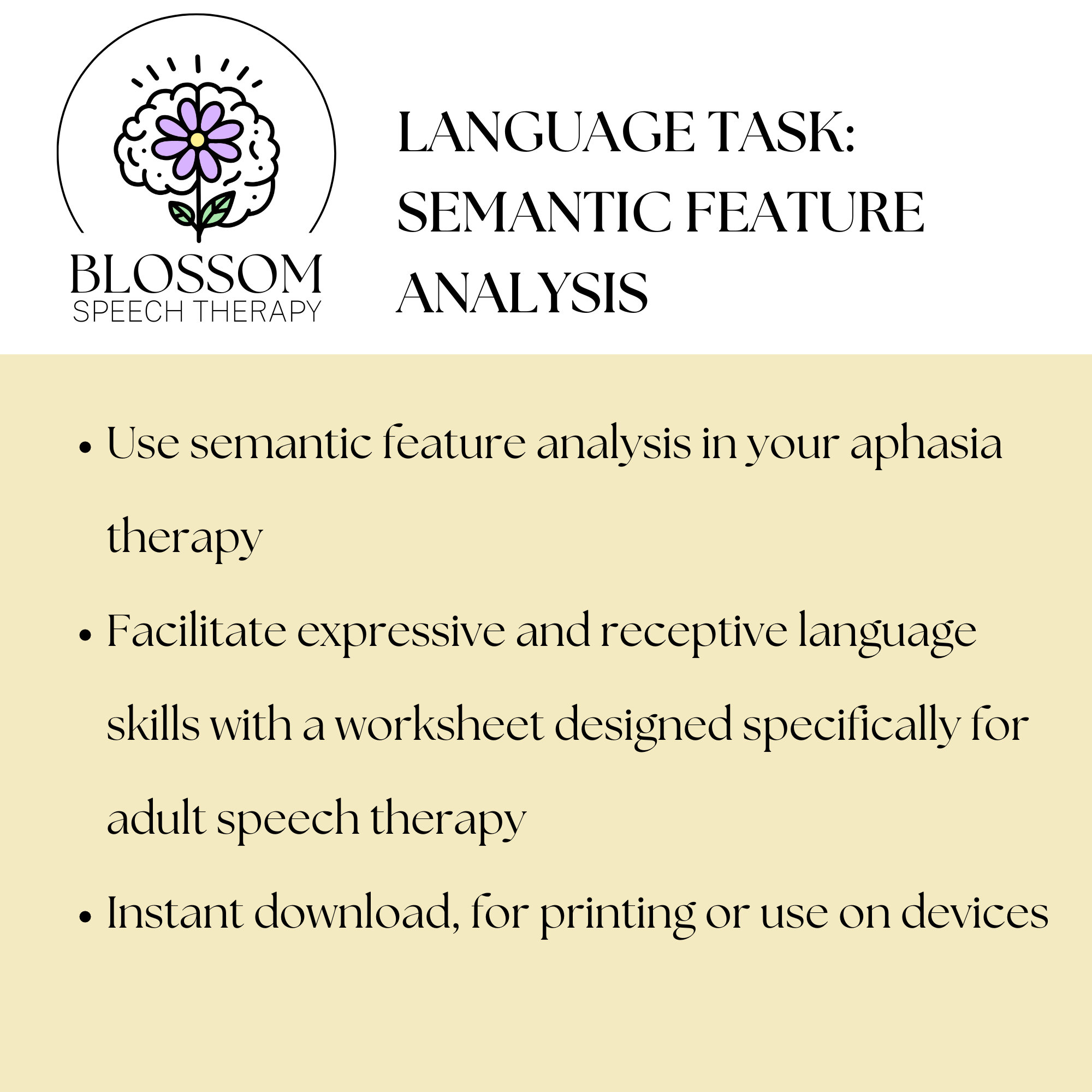 Aphasia: Semantic Feature Analysis Worksheet - Etsy