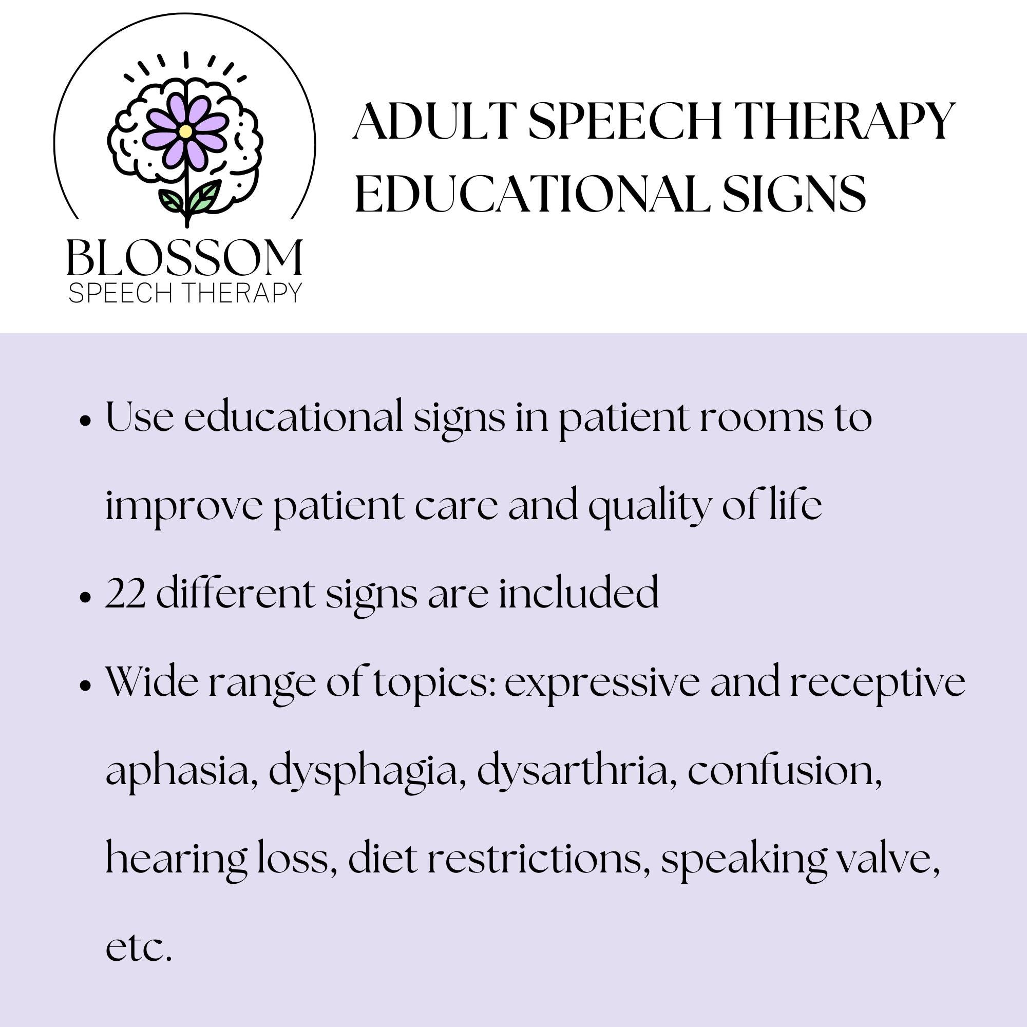 Speech Therapy Signs: Aphasia, Dysphagia, Memory Loss (digital Download ...