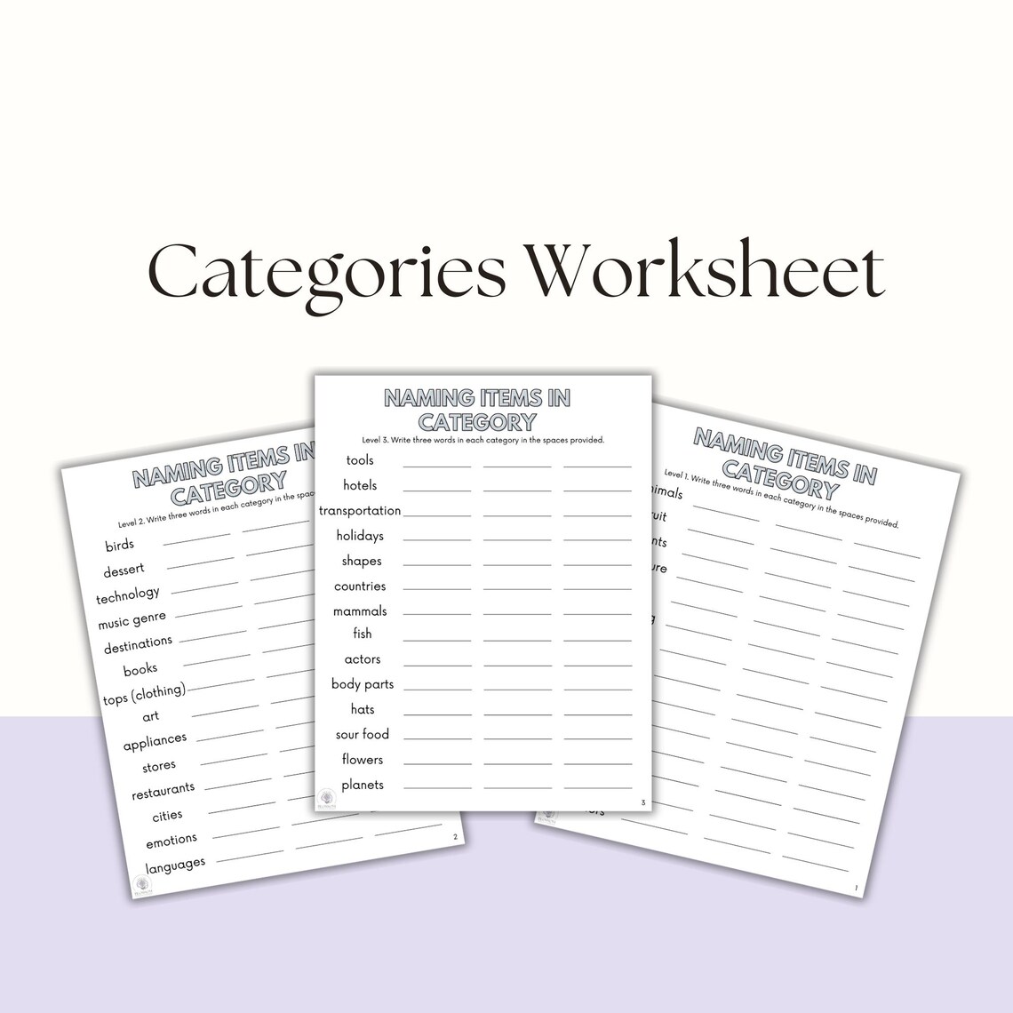 Aphasia Speech Therapy Worksheets: Naming Categories (PDF) - Etsy