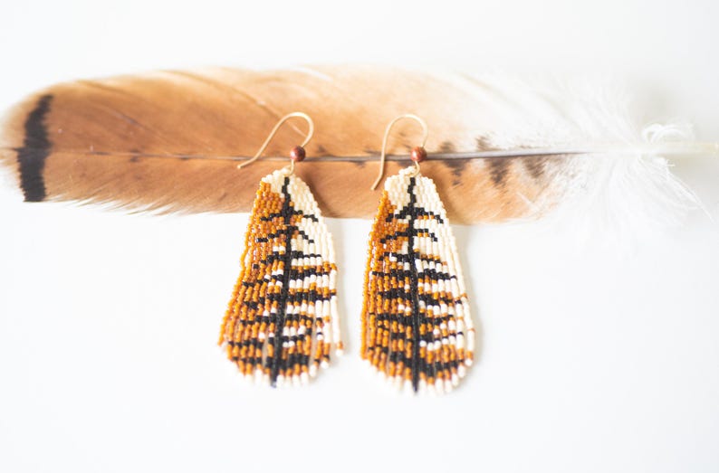 Red Tailed Hawk Feather Beaded Fringe Handmade Earrings - Etsy