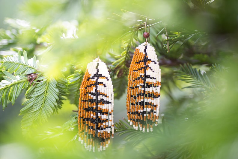 Red Tailed Hawk Feather Beaded Fringe Handmade Earrings - Etsy