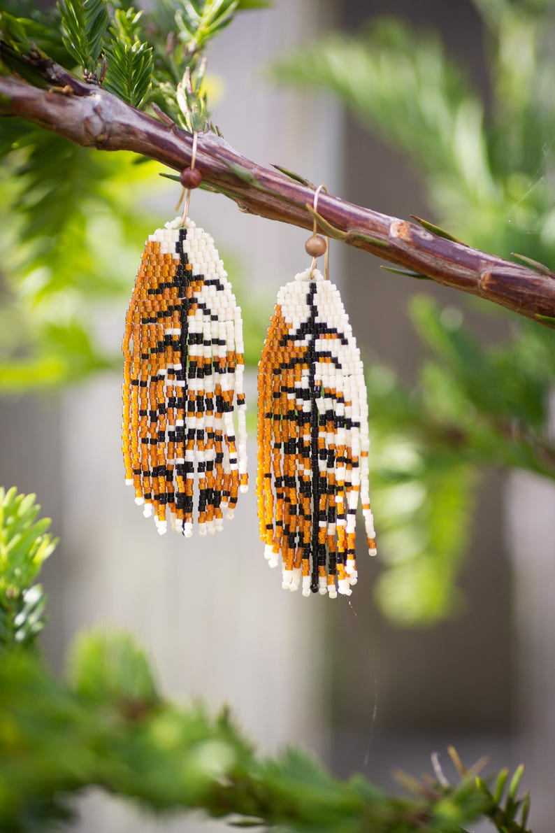 Red Tailed Hawk Feather Beaded Fringe Handmade Earrings - Etsy