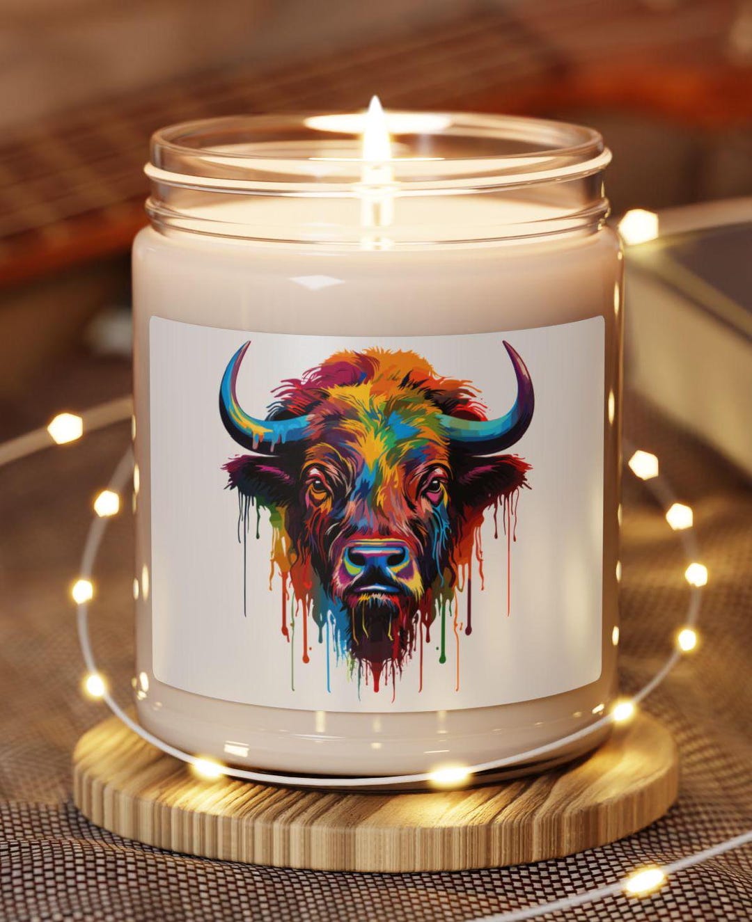 COLORFUL BUFFALO BISON Bull Scented Soy Candle Vibrant Decor Home Gift ...